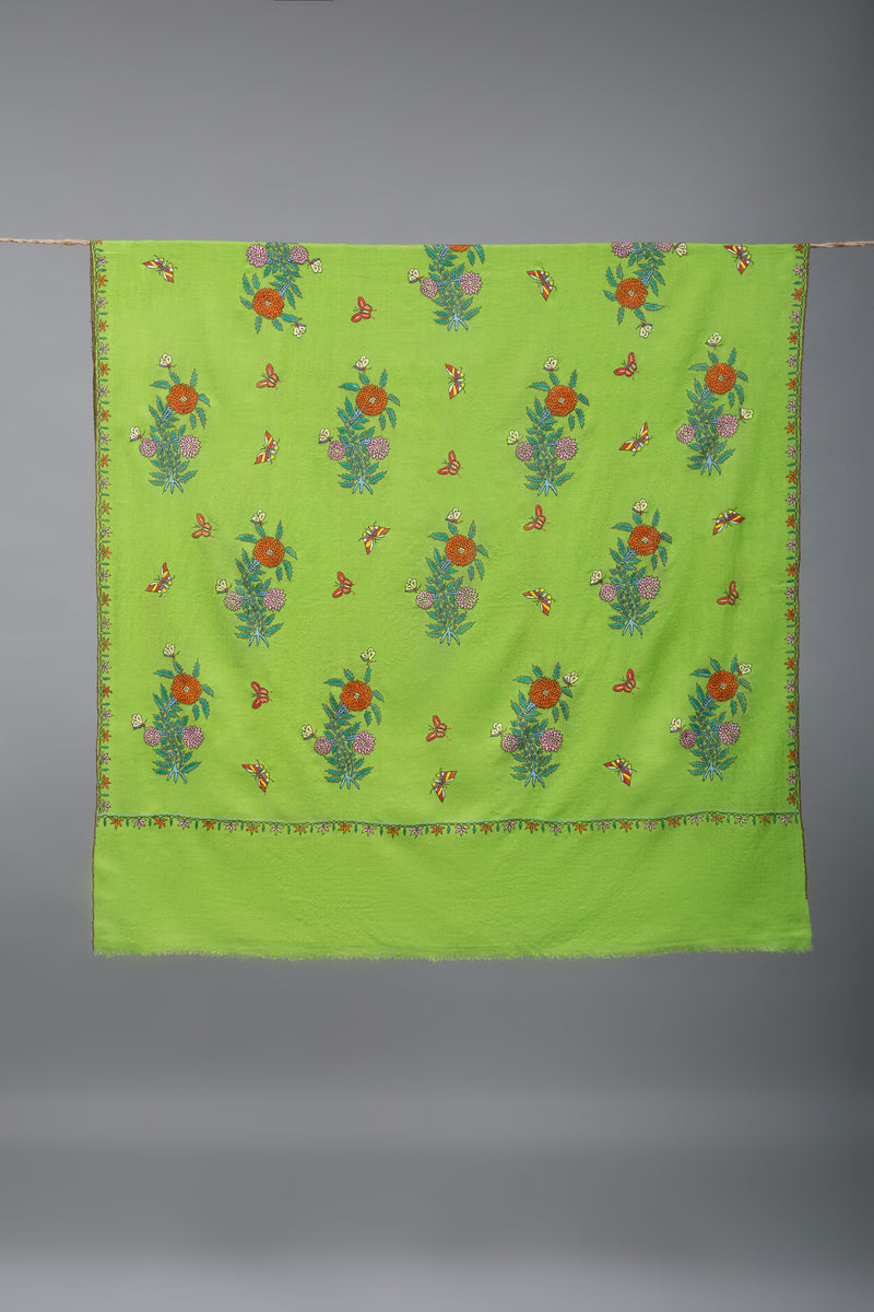 Elegant Electric Lime Butidar Sozni Embroidered Pashmina Shawl ...