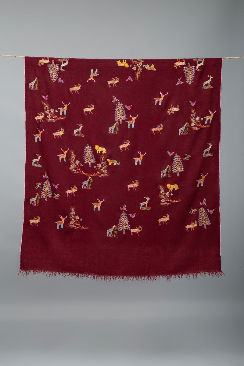 Arwa Rosewood Maroon Butidar Pashmina Shawl – Pashmeladakh