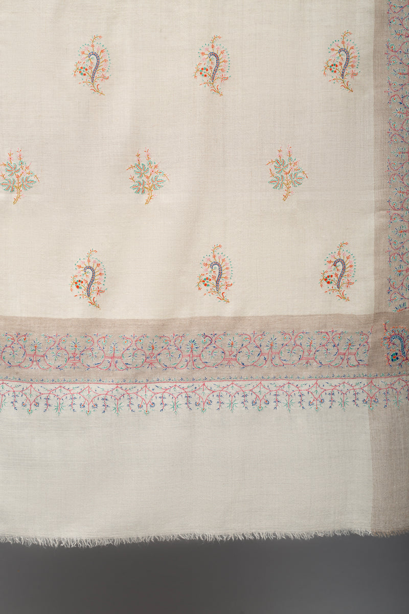 Jahanzeb Butidar Dourdar Ivory Embroidered Shawl – Pashmeladakh